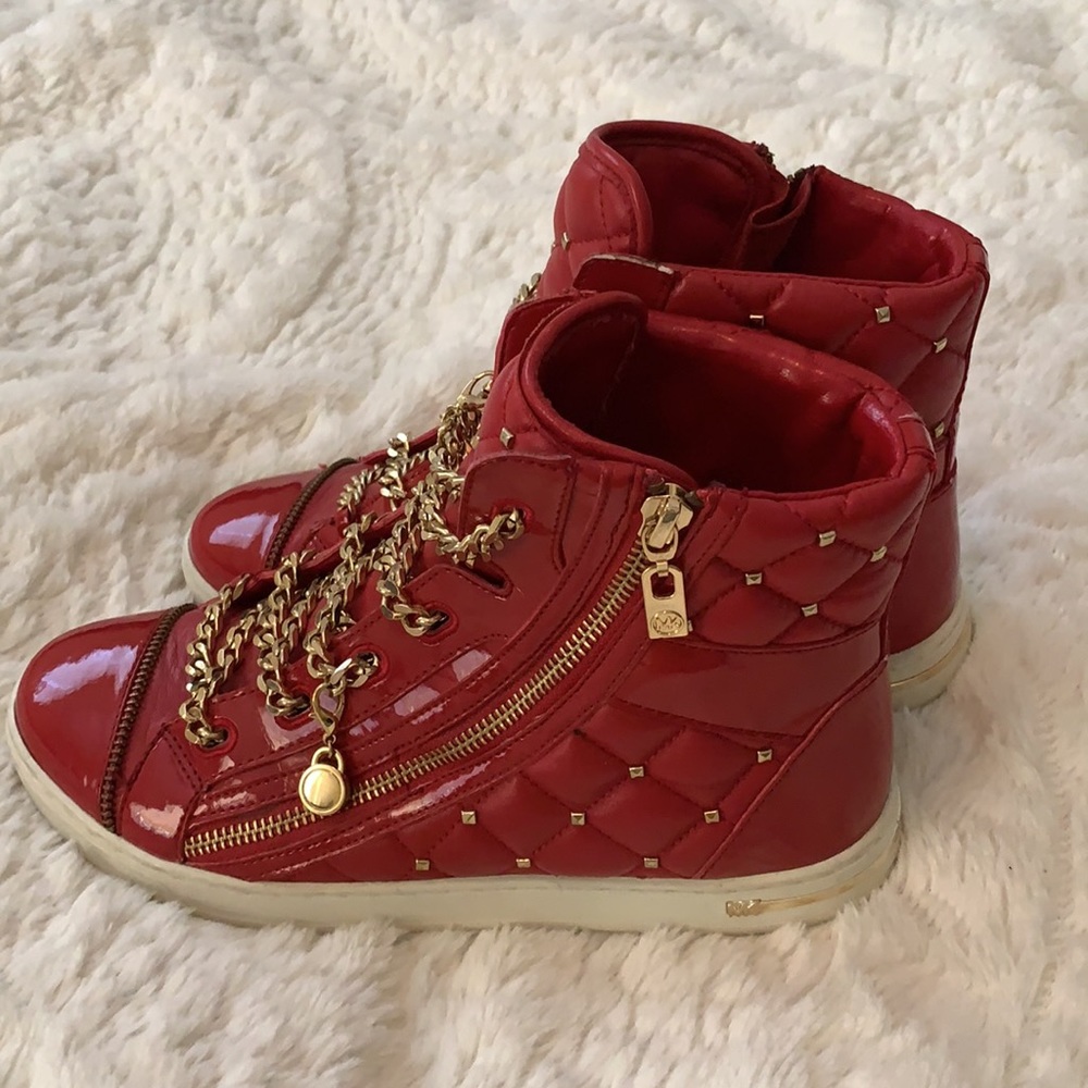 Michael Kors Quilted Urban Chain Red Gold Shoes - Gem